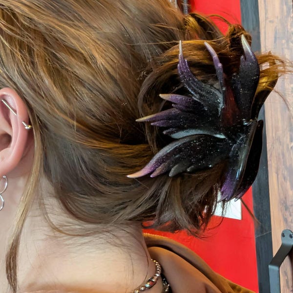 Black Angel Wing Hair Claw Clip, Handmade Celestial Starry Wing Clamp ...