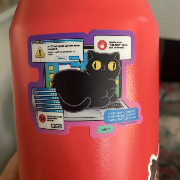VS146B Laptop Cat Error Vinyl Sticker / Vaporwave Glitchcore Aesthetic ...