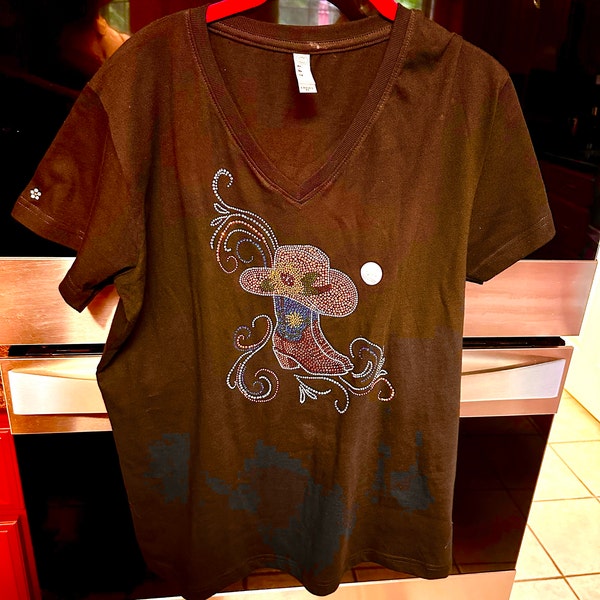 Rhinestone Double Pumpkins Bling Ladies Fall Thanksgiving Holiday Tee ...