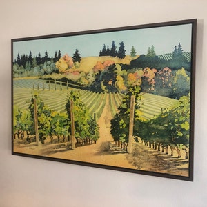 Vineyard Art Print "luminous Hilltop Vineyard" Watercolor Landscape Painting, Hand-signed Art ...