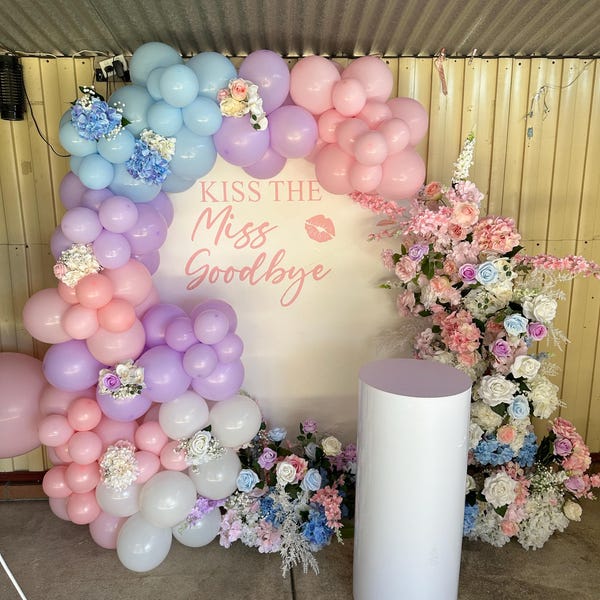 Kiss the Miss Goodbye Backdrop Decal Bachelorette Party Decor Pink ...