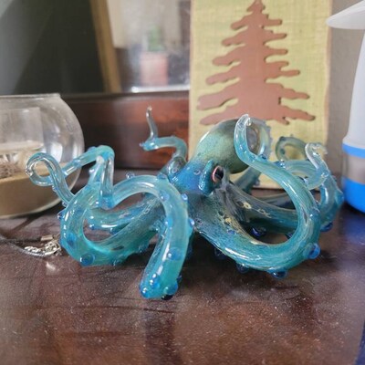 Blue Blown Glass Octopus Sculpture - Etsy