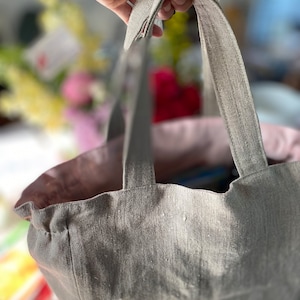 Small Linen Tote Bag With Two Pockets, Handmade Linen Bag With Lining ...