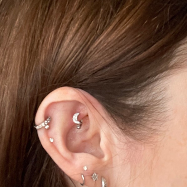 Tiny Moon Rook Hoop Earring • Helix Hoop • Rook Earring • Helix Diamond ...