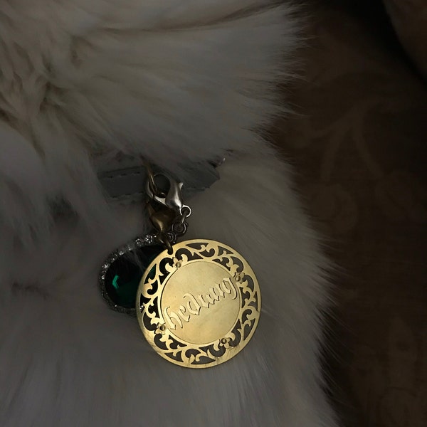 Fancy Custom Personalised Cat Pet ID Tag - Gold Brass - LORD KITTINGTON - Etsy