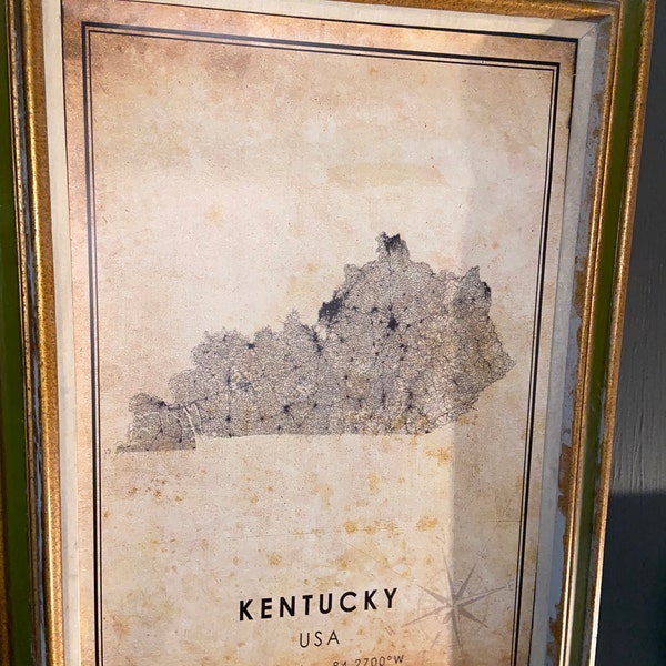 Kentucky Vintage Map Print | Kentucky Map | State Map Art | Kentucky ...