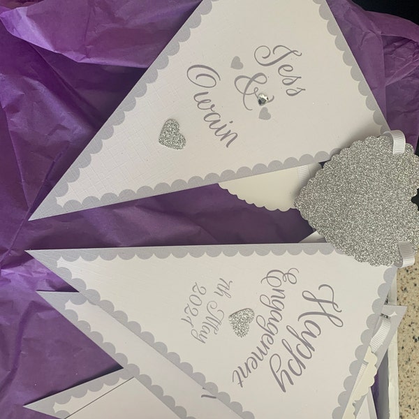 Handmade Engagement Bunting - Personalised Silver Engagement Banner ...