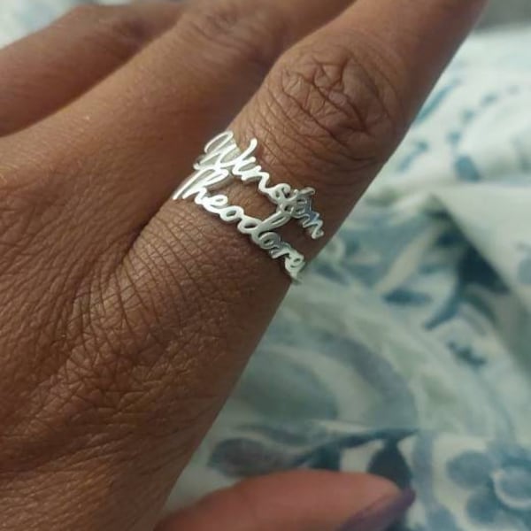 Double Name Ring Two Name Ring in Sterling Silver, Gold and Rose Gold ...