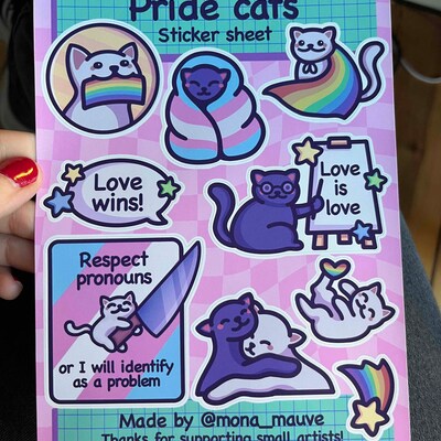 LGBTQ Pride Cats Sticker Sheet 10 Cute Vinyl Sticker Set Love is Love ...