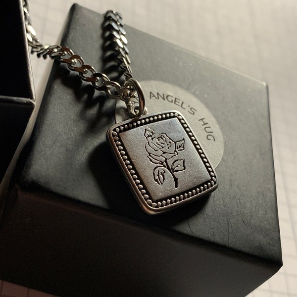 Stainless Steel Chain Rose Pendant• Minimal Cuban Link Flower Necklace ...
