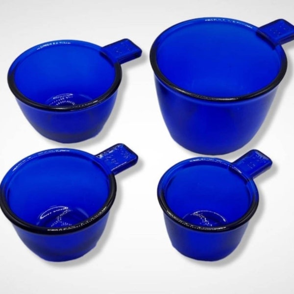 Cobalt Blue Glass 4 Piece Nesting Measuring Cup Set W/ Markers ...