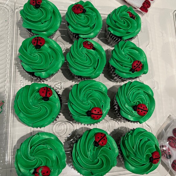 24 Royal Icing Ladybugs for Cake Decoration Cupcake Topper Birthday ...