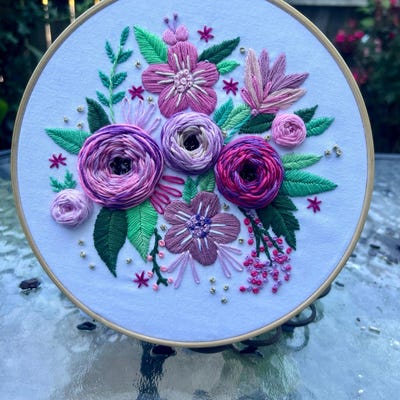 PDF Pattern Purple Posy, Intermediate Embroidery, Embroidery Pattern ...