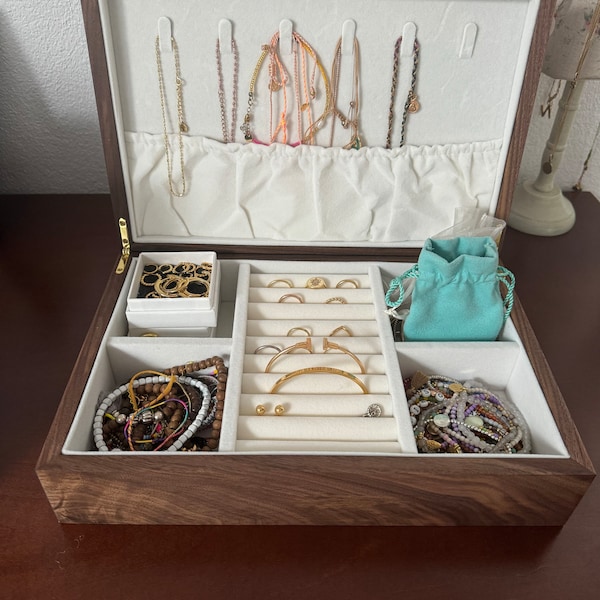 Large Glass Lid Jewelry Box With 5 Drawer Wooden Storage Box Multi ...