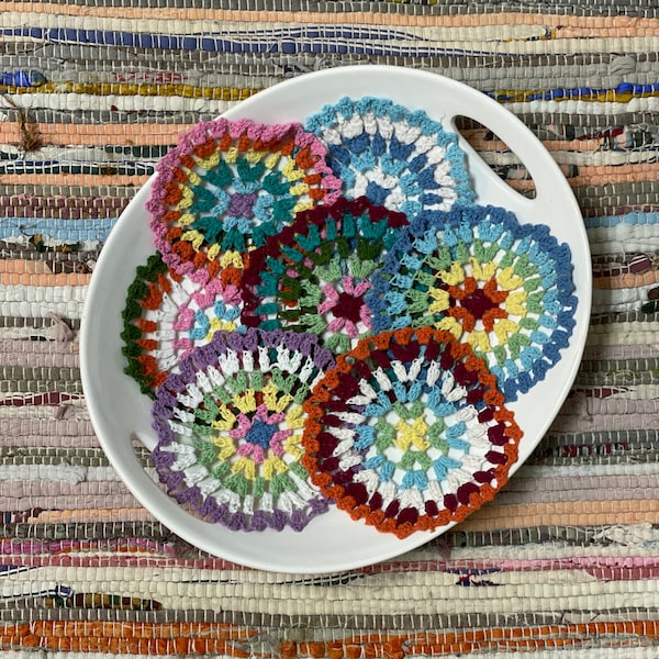 Colorful Doilies Set, 5" Hand Crochet Doilies ,rainbow Doilies ...