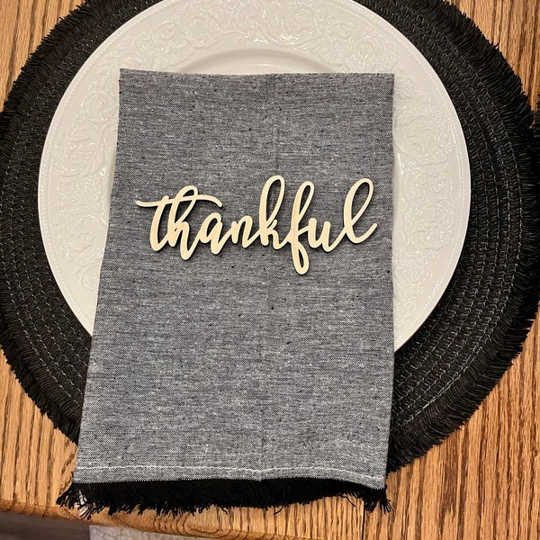 Thankful Place Cards, Thanksgiving Name Plates, Thankful Wooden Word ...