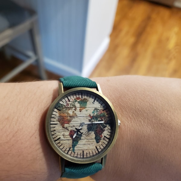 Wristwatch World Map, Mens Watch, Women's Watch, Green World Watch ...