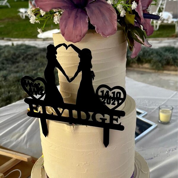 Fully Custom Lesbian Wedding Cake Topper, 2 Women Cake Topper, 2 Brides ...