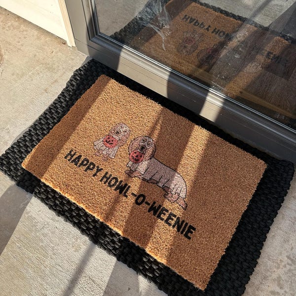 Happy Howl-o-weenie Halloween Weenie Dog Door Mat Dachshund Funny Cute ...