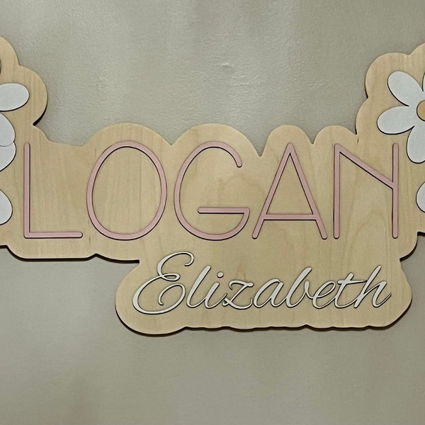 Custom Flower Name Sign, Above Crib Decor, Baby Wooden Sign, Layered ...