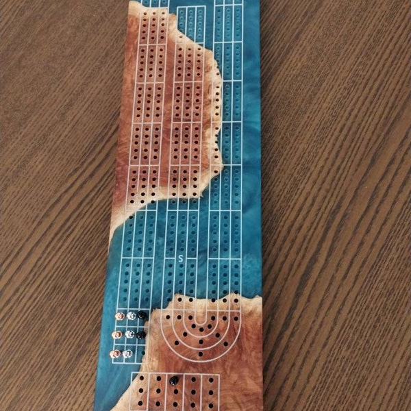 Handcrafted Cribbage Board in Burl+midnight Blue Epoxy Resin | Engraved ...