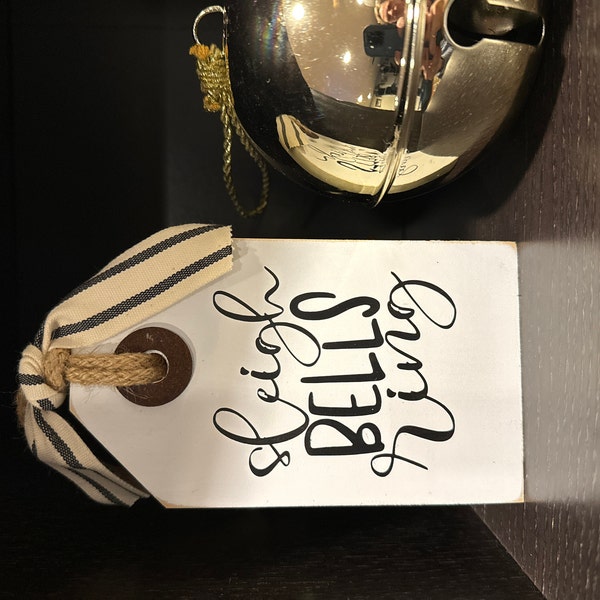 Sleigh Bells Ring Wood Tag | Tiered Tray Sign | Tiered Tray Decor ...