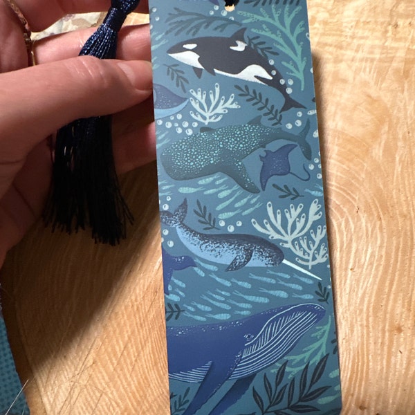 Whales Bookmark- Under the Sea Illustration- Winter Stationery- Blue ...