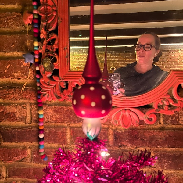 1 Czech Blown Glass Mushroom Tree Topper Christmas Ornament Decoration ...