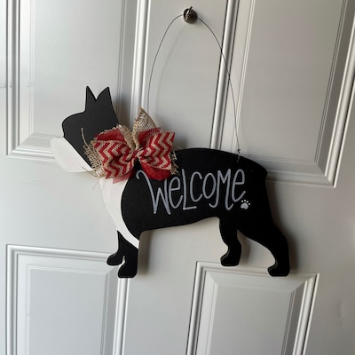 Boston Terrier Door Hanger, Dog Door Hanger, Dog Wreath, Boston Terrier ...