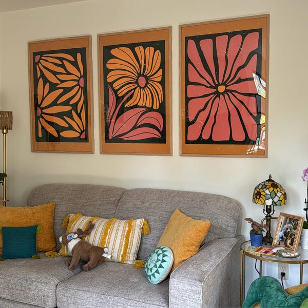 Retro Flower Poster Set, 2 Piece Wall Art, 70s Retro Wall Art, Aesthetic Matisse Print Set ...