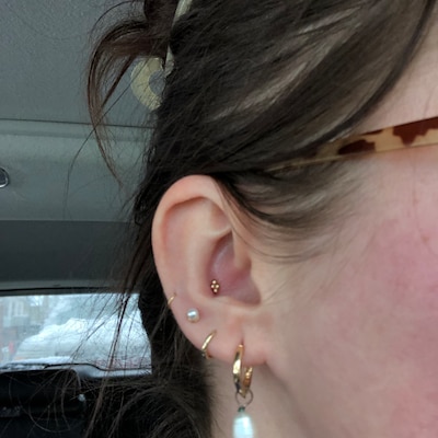 14k Solid Gold Ball Stud Earrings Minimalist Gold Four Dots Stud ...