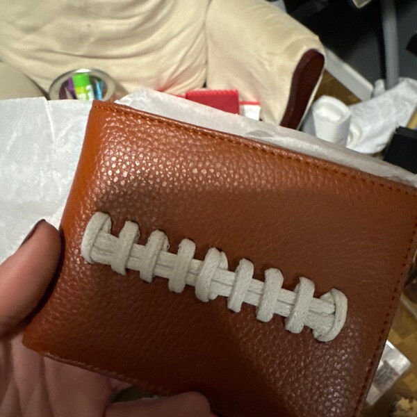 Leather Baseball Wallet, Men's Bi-fold With Baseball Seam Stitch - Etsy