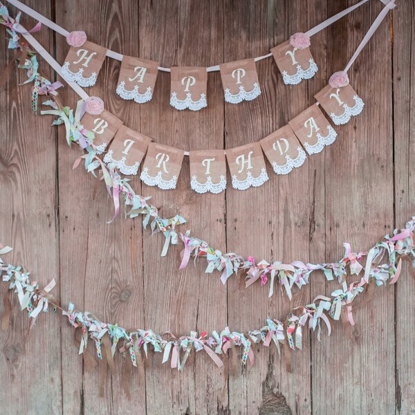 First Birthday Burlap Lace Package, Happy Birthday, First Birthday ...