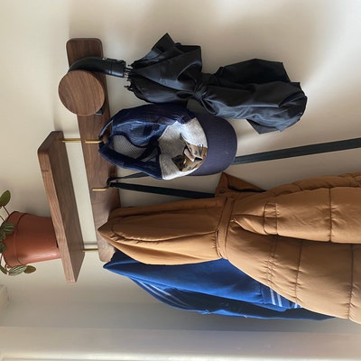 Walnut Wood Coat Rack With Shelf Wall-mounted Entryway Organizer With ...