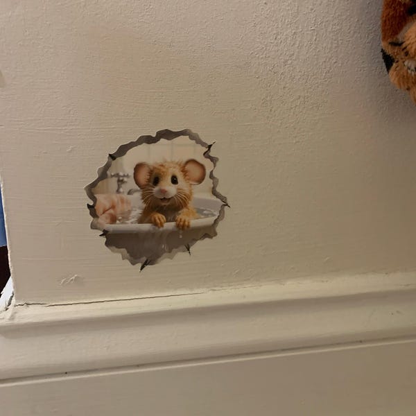 Mouse Sticker for Wall, Mouse Sitting on the Toilet in His Mouse Hole ...