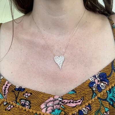 Chain and Heart Pave Diamond Heart Small Size 1cm - Etsy