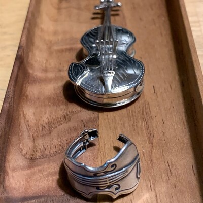 Violin Ring, Viola Ring, Adjustable, Sterling Silver Finish, Antiqued ...