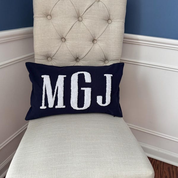 Monogram Pillow Cover With Punch Needle Embroidery, Personalized ...