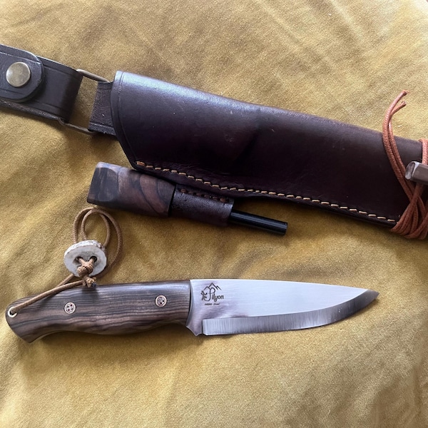 Custom EDC Knife With Scout Carry Leather Sheath, Stainless Steel Fixed ...