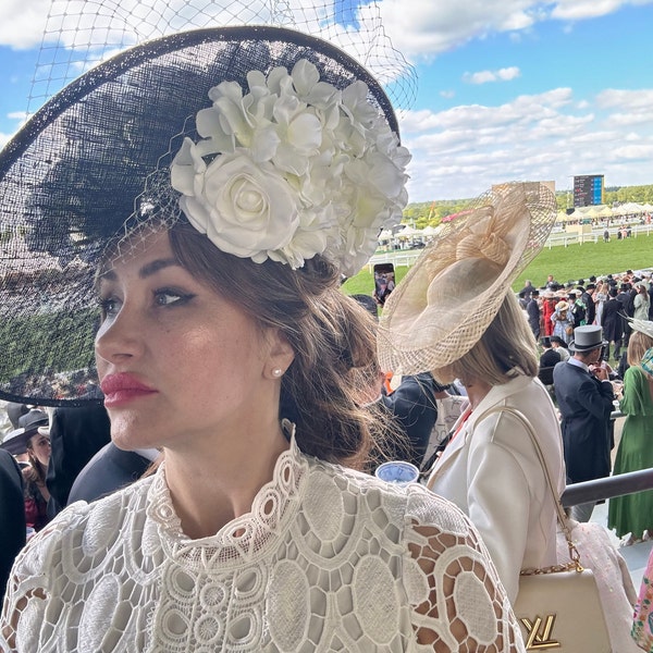 Large Statement Hat Fascinator Side Floral Blush Rose Pale Magenta ...