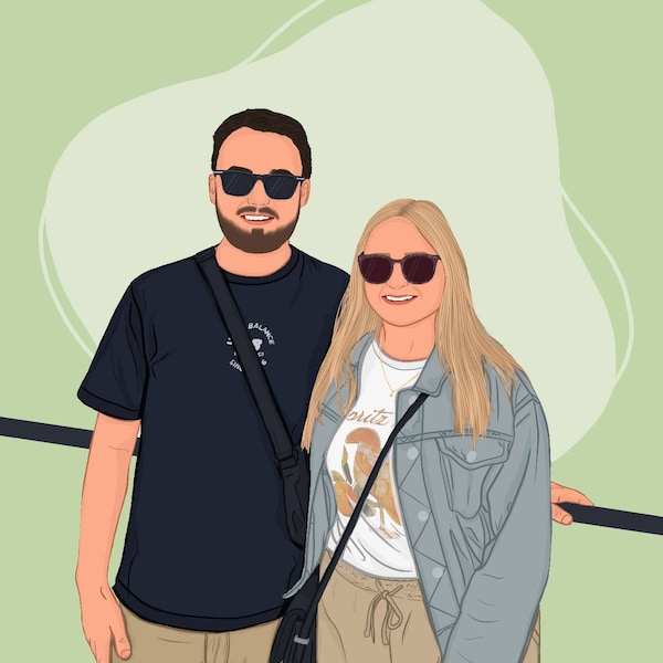 Couple Portrait, Gift for Couple, Faceless Portrait, Engagement Drawing ...