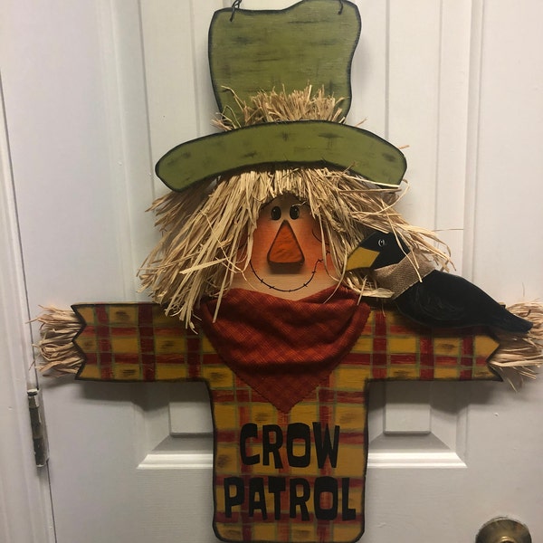 Oversized Silas Scarecrow W/ Black Crow Fall Oversized Wooden Wall ...