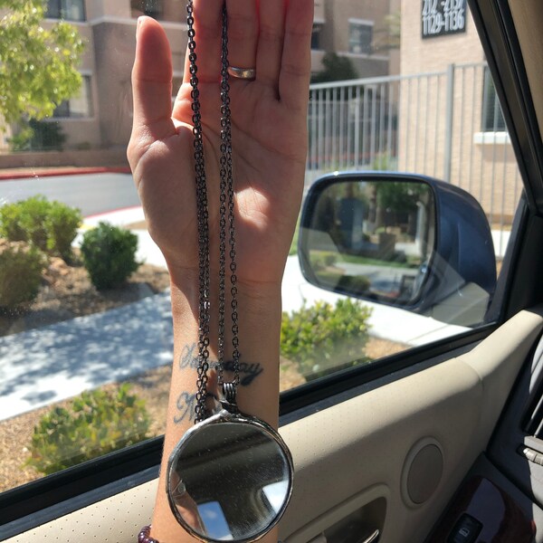 Big Mirror Necklace, Celestial Necklace, Celestial Jewelry, Long Chain ...