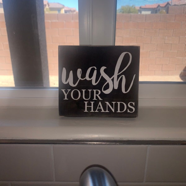 Wash Your Hands Bathroom Sign Mini Block - Funny Bathroom Decor ...