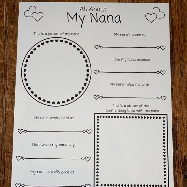 All About My Nanny Questionnaire: Fill-in Card, Birthday Gift (PDF ...