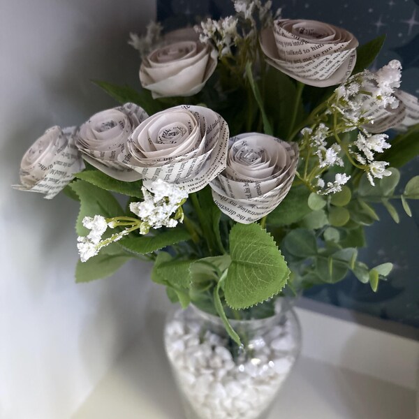 Custom Long Stem Book Page Roses, Paper Roses, Paper Flowers, Wire ...