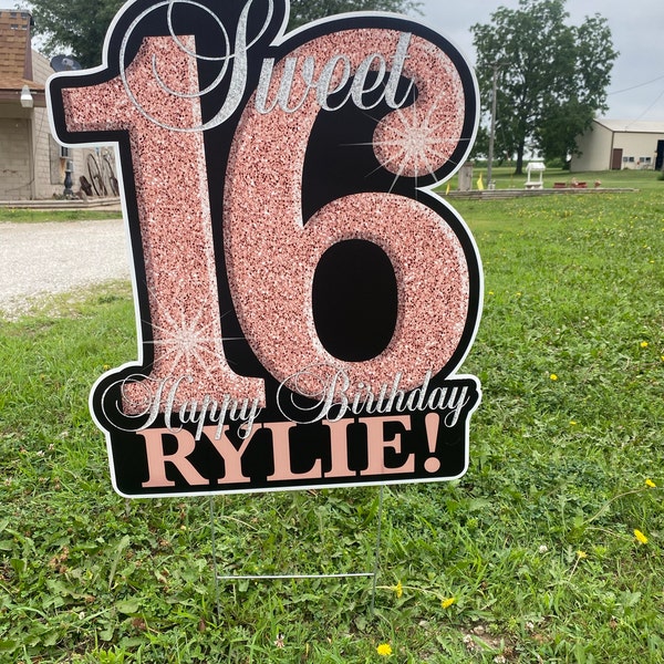 Sweet 16 Personalized Birthday Yard Sign, Lawn Decoration, Printed - Etsy