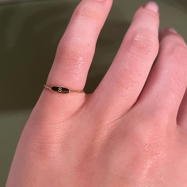14k Solid Gold Tiny Signet Ring,small Plain Pinky Ring, Personalized Engraved Signet Ring, Ultra ...