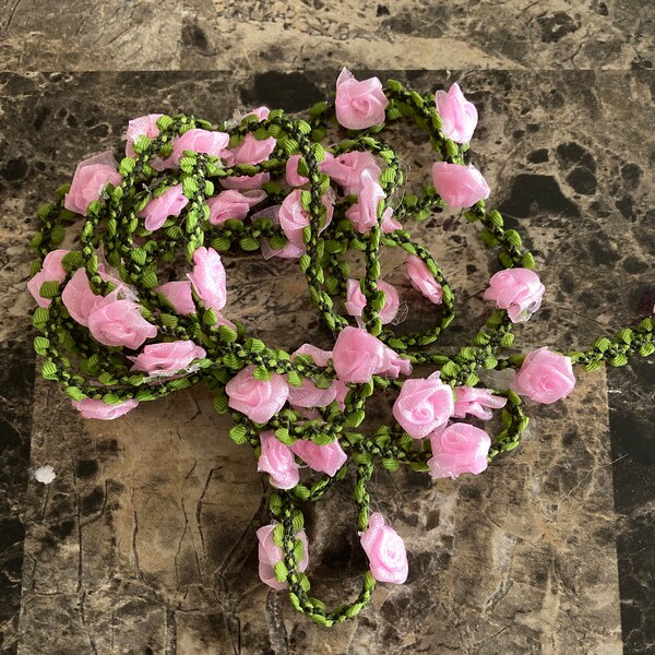 2 Yards Woven Rococo Ribbon Trim With Rose Flower Budsdecorative Floral ...