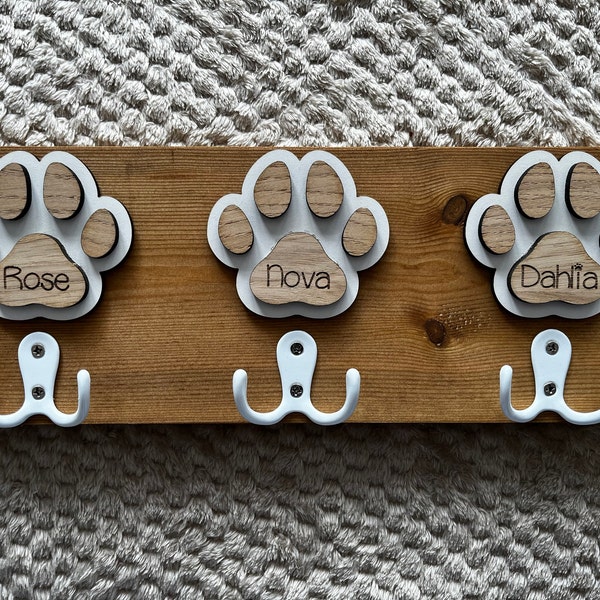 Personalised Wooden Dog Leash Hanger, Custom Dog Lead Hanger. Dog Leash ...